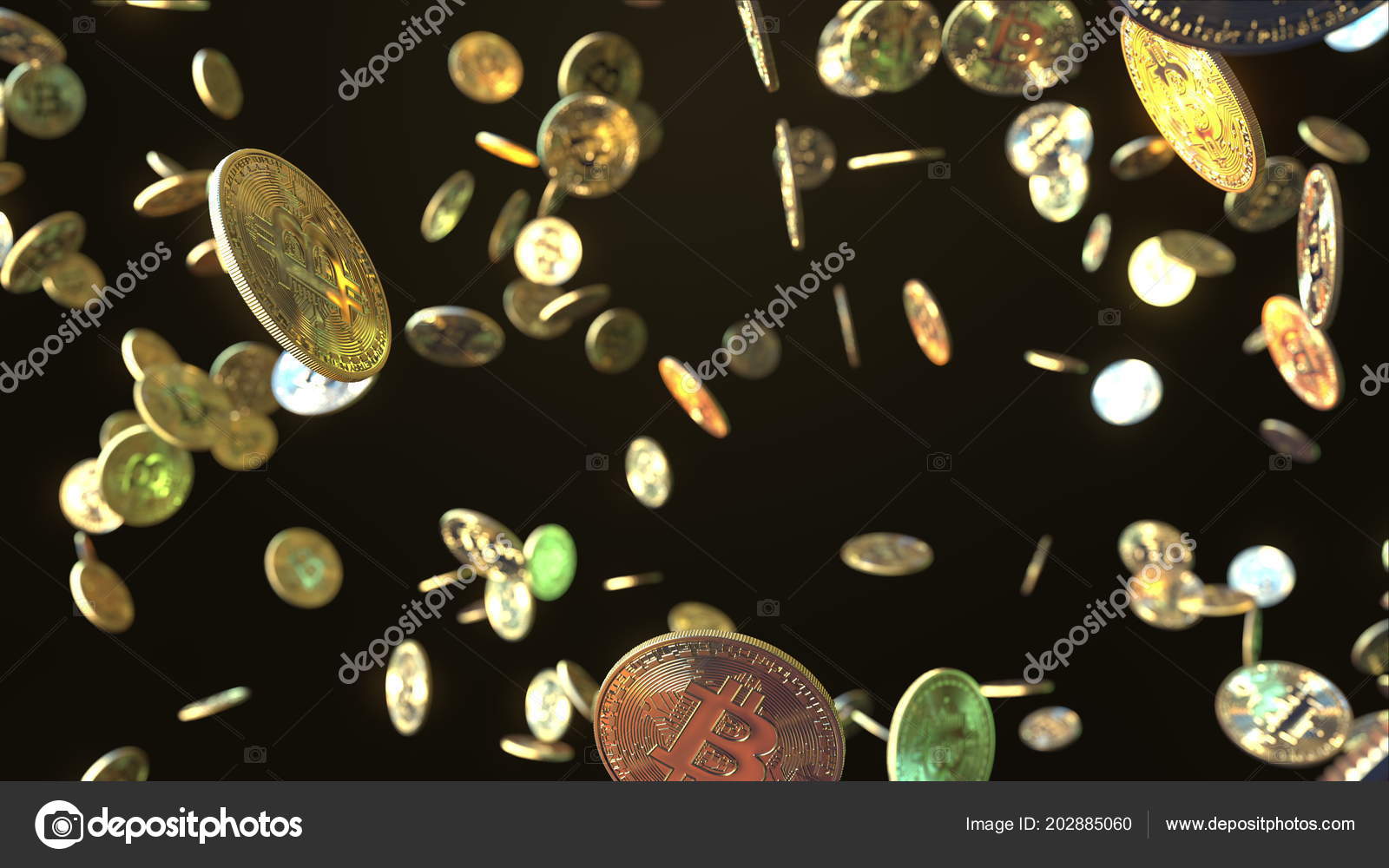 Falling bitcoin coins. 3D rendering — Stock Editorial Photo ...