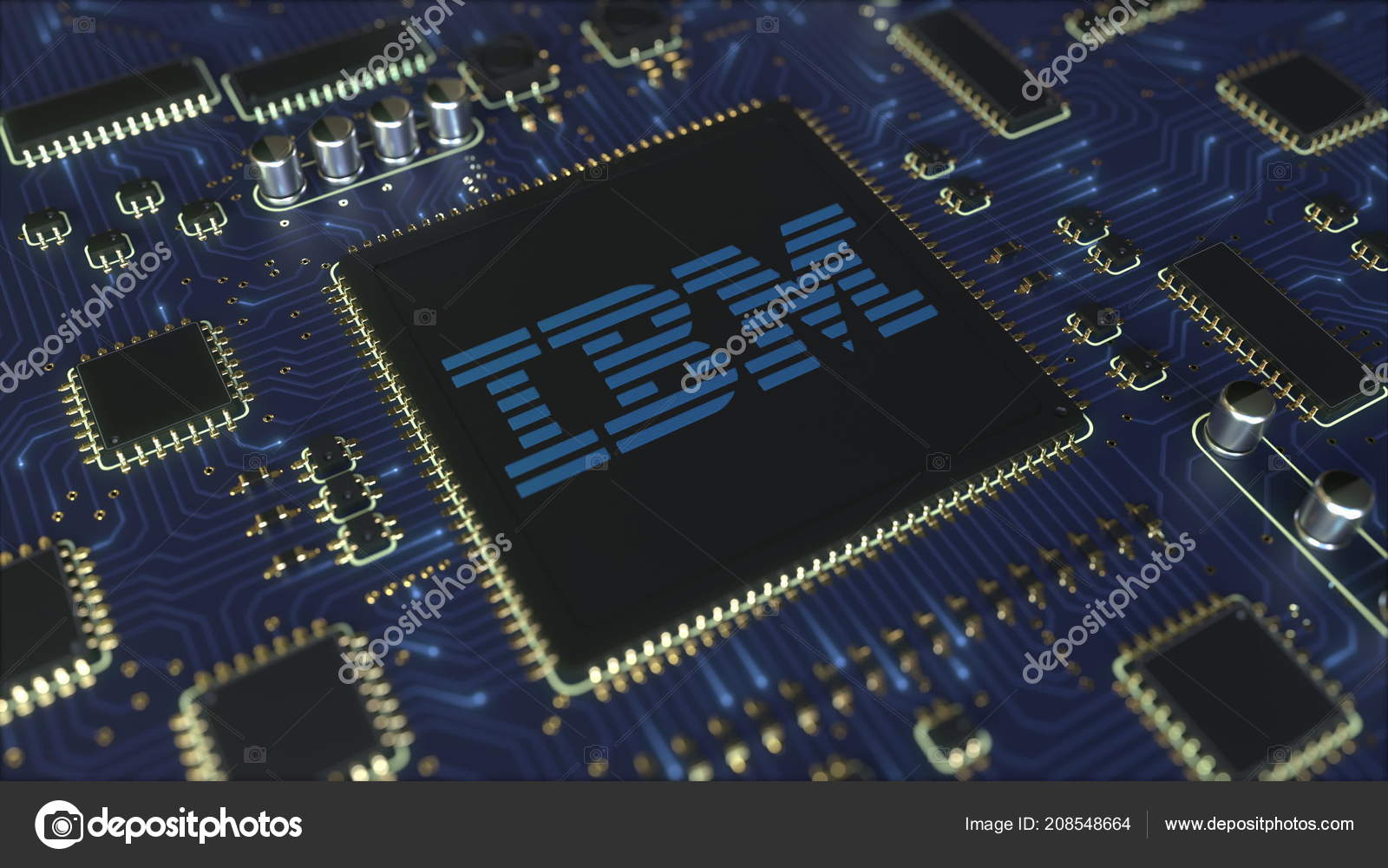 Computer printed circuit board or PCB with IBM logo. Conceptual editorial 3D rendering — Stock ...