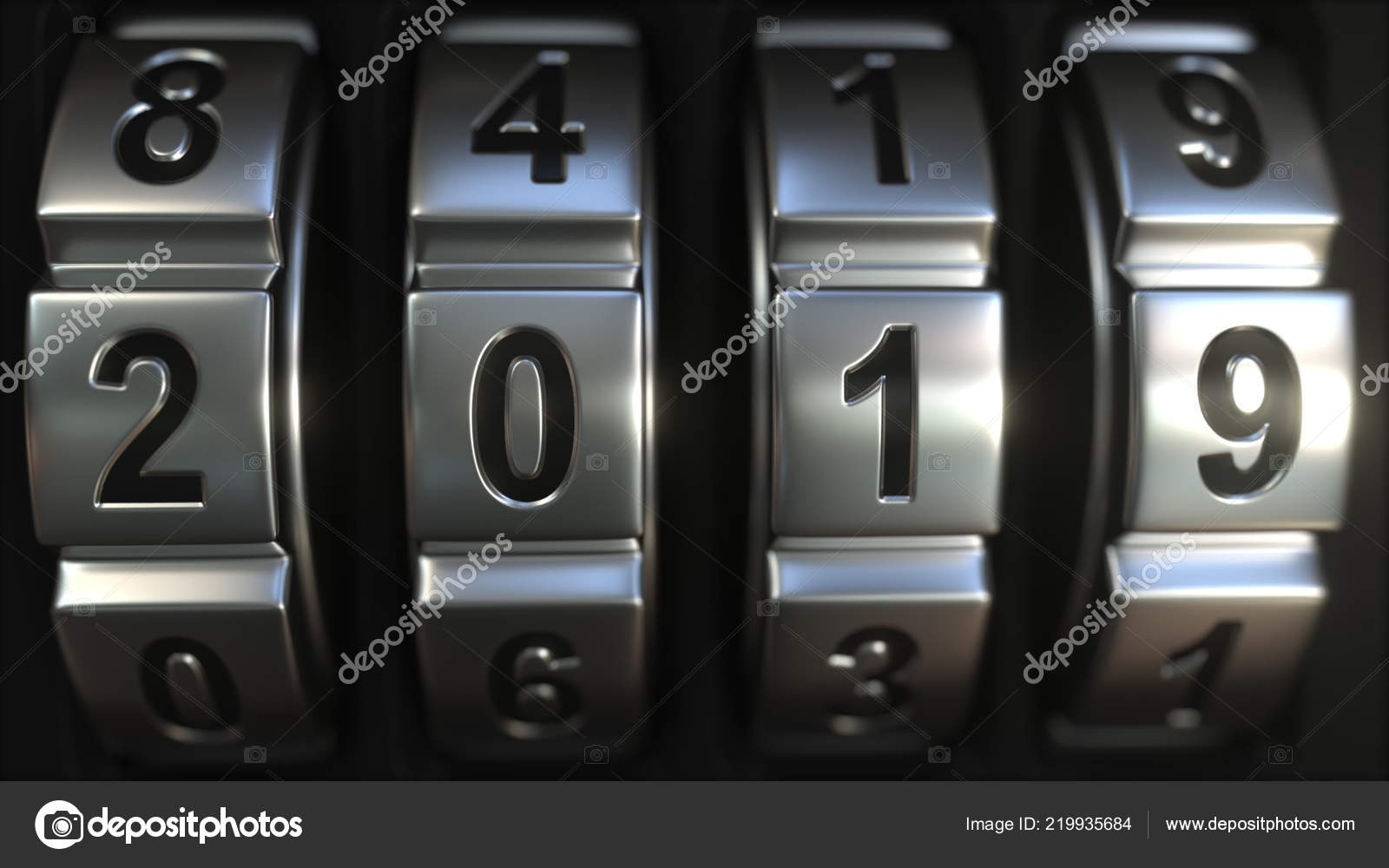 Mechanichal code lock rings reveal 2019 numbers. New Year related 3D ...