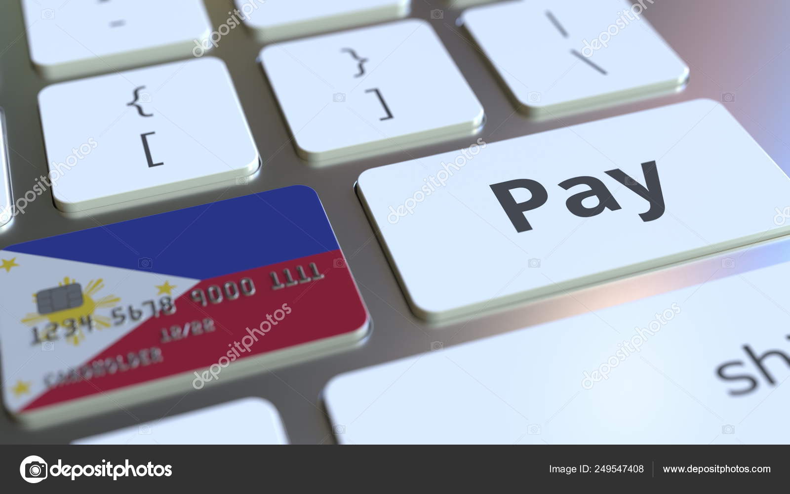 Bank card featuring flag of Philippines as a key on a computer keyboard ...