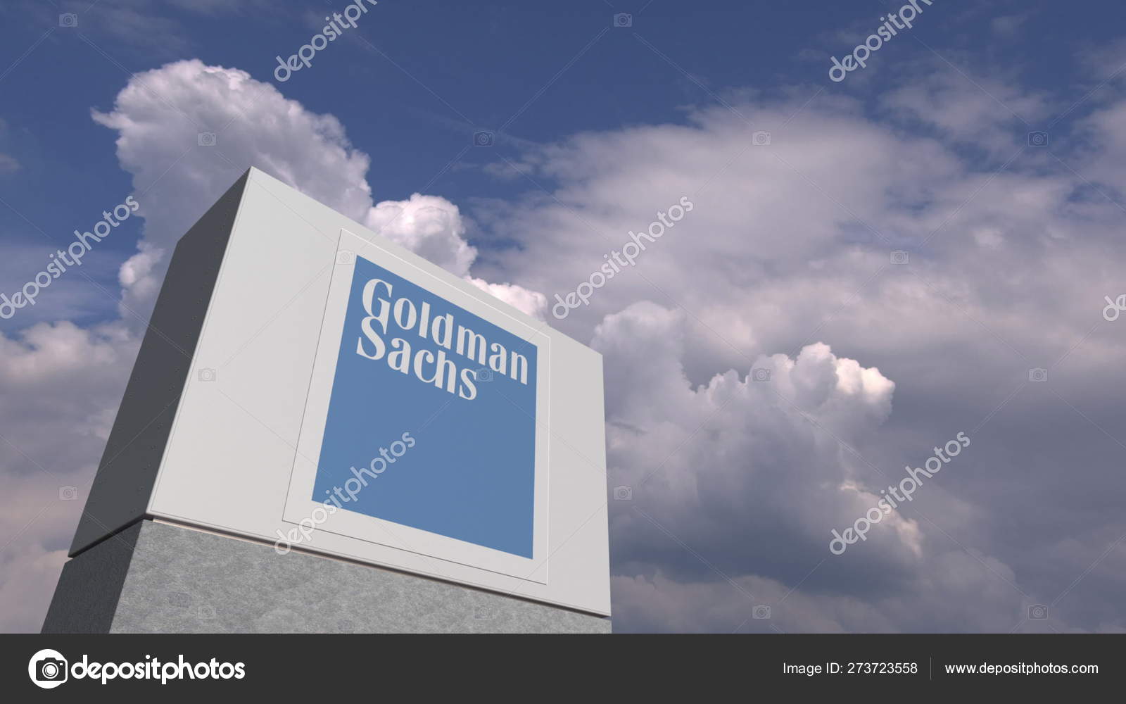 Logo of GOLDMAN SACHS on a stand against cloudy sky, editorial 3D rendering — Stock Editorial ...