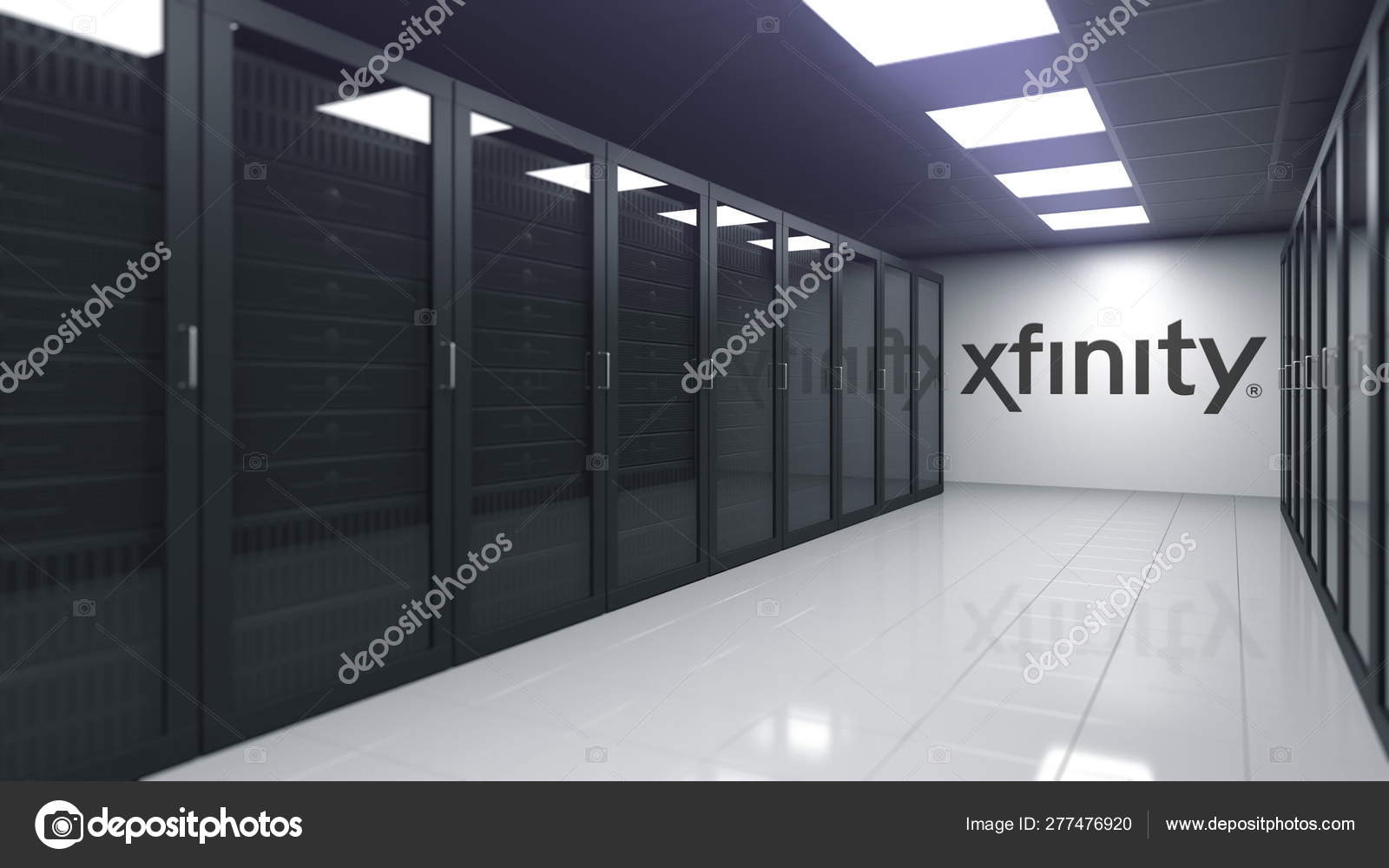 XFINITY logo in the server room, editorial 3D rendering — Stock ...