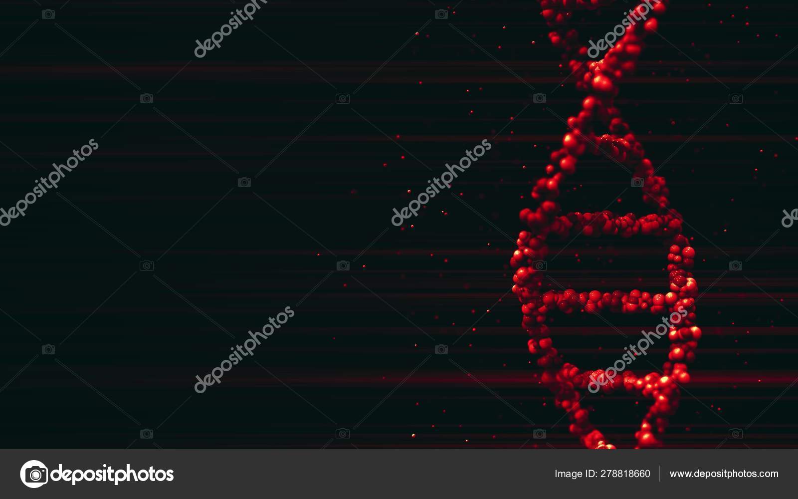 Red DNA molecule model, blank space for text or graphics. 3D rendering ...