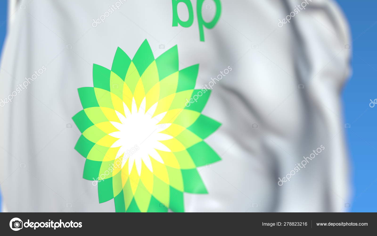 Waving flag with BP plc logo, close-up. Editorial 3D rendering — Stock ...