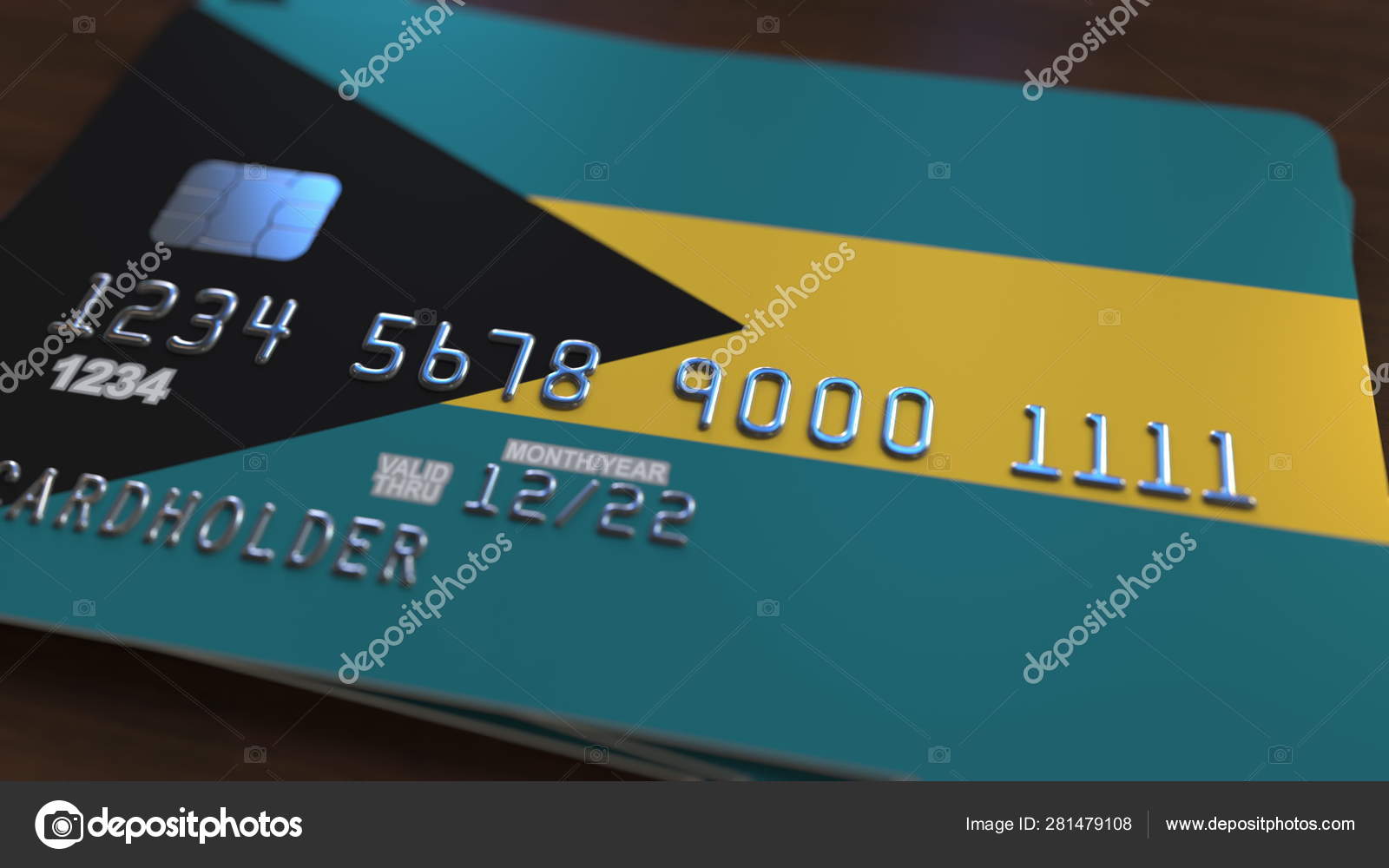 Plastic bank card featuring flag of Bahamas. Bahamian national banking ...
