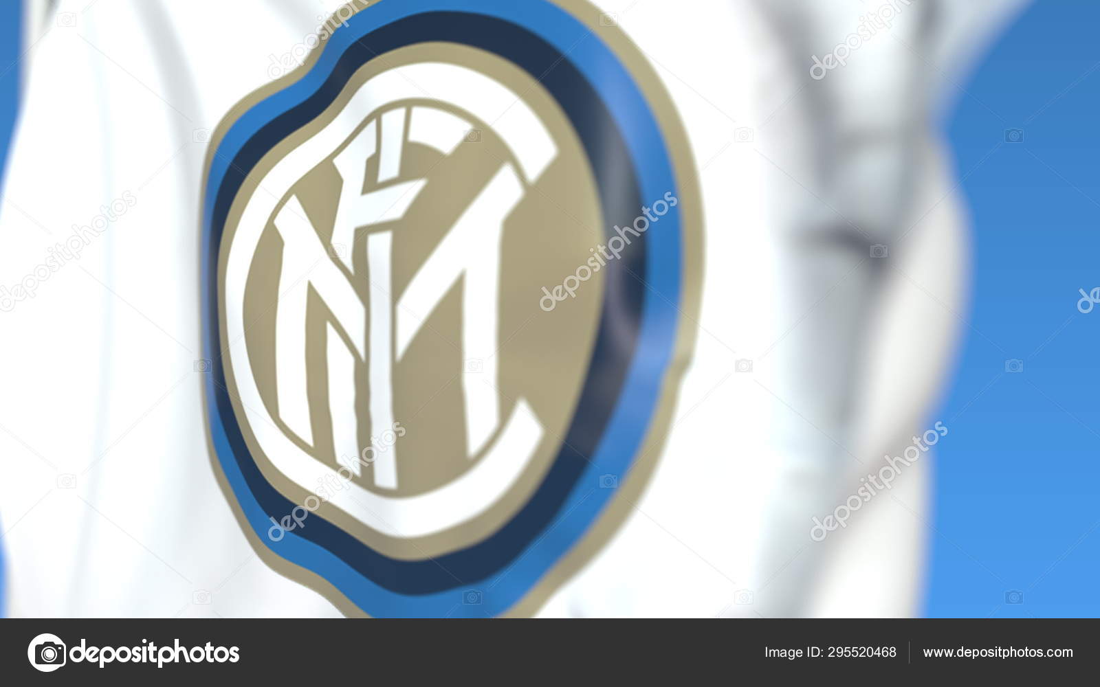 Flying flag with Inter Milan football club logo, close-up. Editorial 3D ...