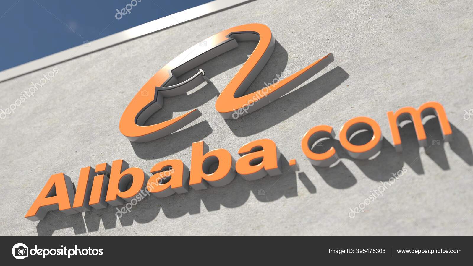 Alibaba.com logo on a concrete wall. Editorial realistic 3d rendering ...