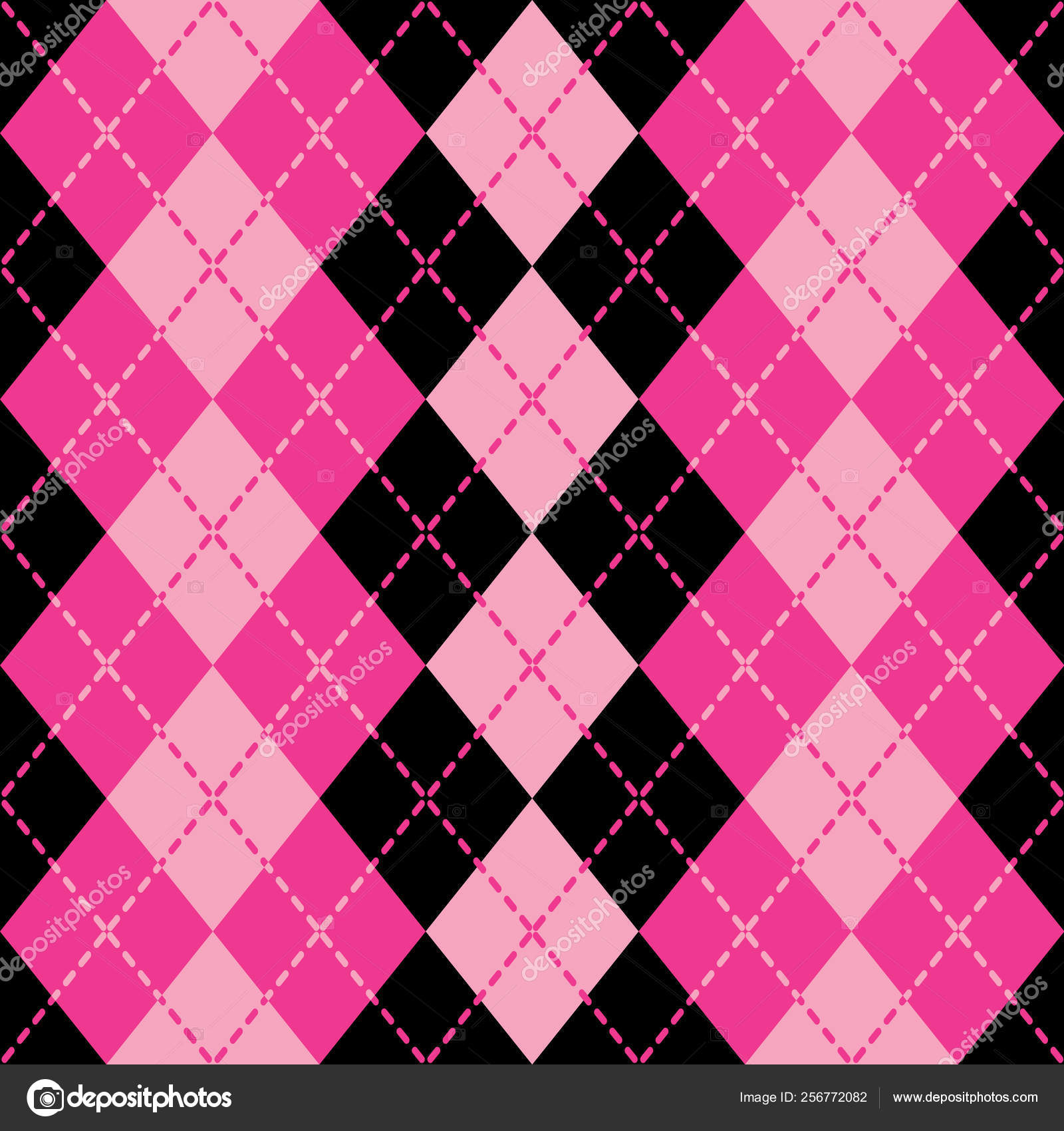 Seamless Argyle Pattern Dashed Lines Contrasting Colors Pink Black ...