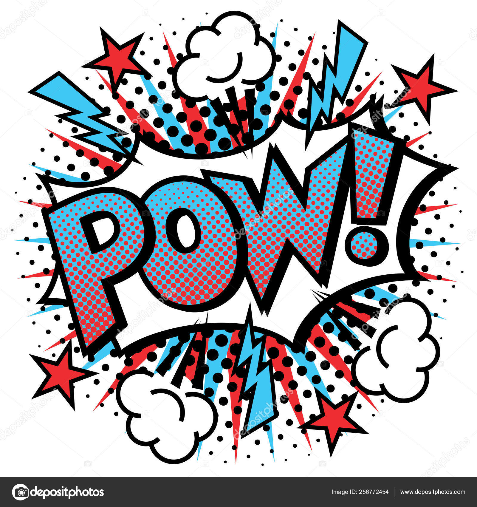 Pop Art Pow Cartoon Text Design Halftone Effects Burst Background Stock ...