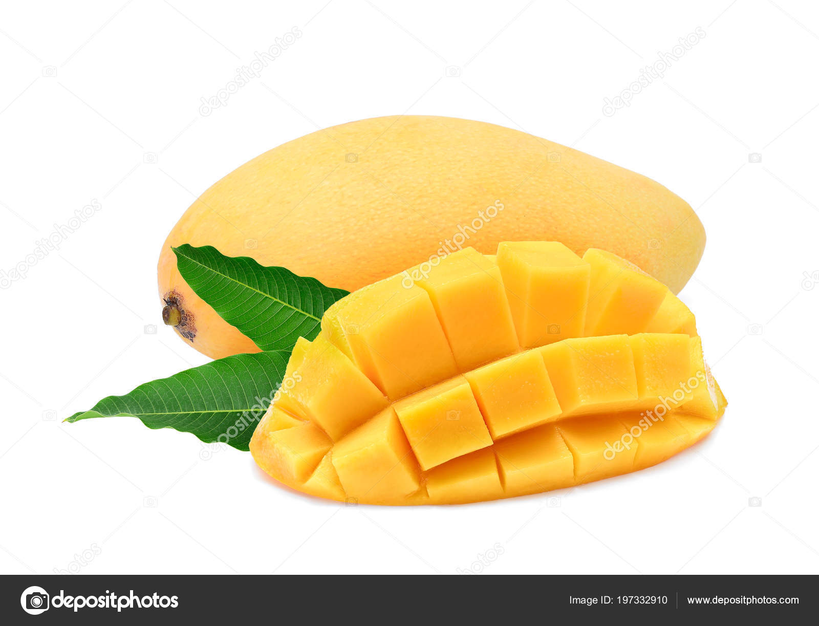 Ripe Yellow Mango Fruit Leaves Isolated White Background Stock Photo by ...