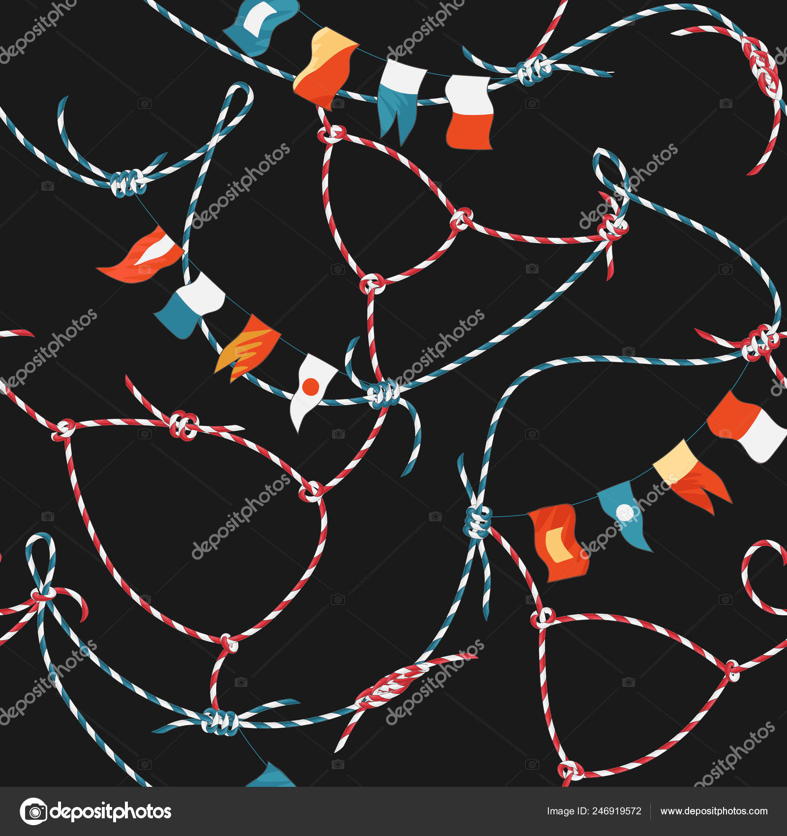 Marine Seamless Pattern Rope Knot Flags Nautical Fabric Background Loop ...