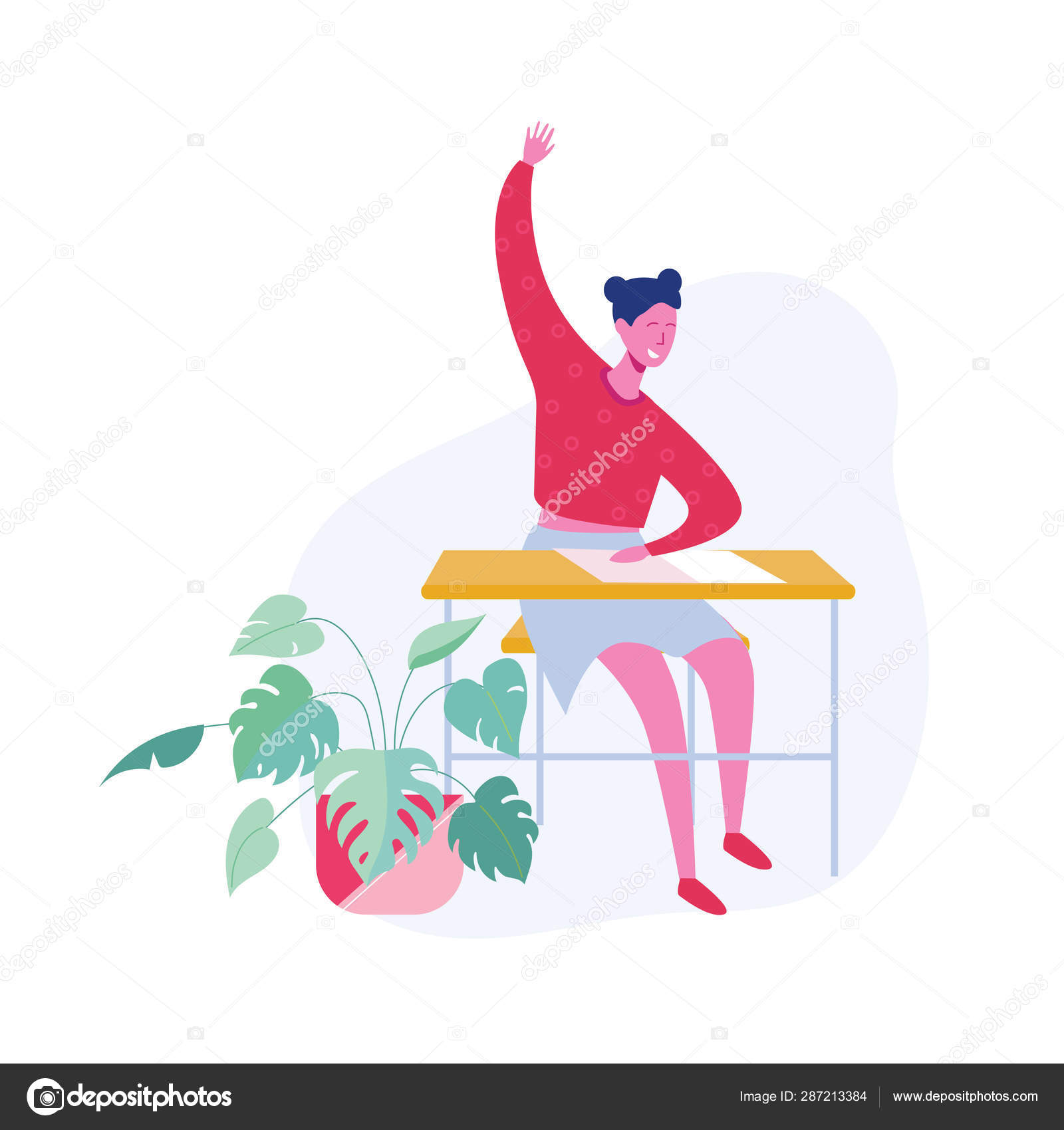 School girl answering question, child or student going to school ...