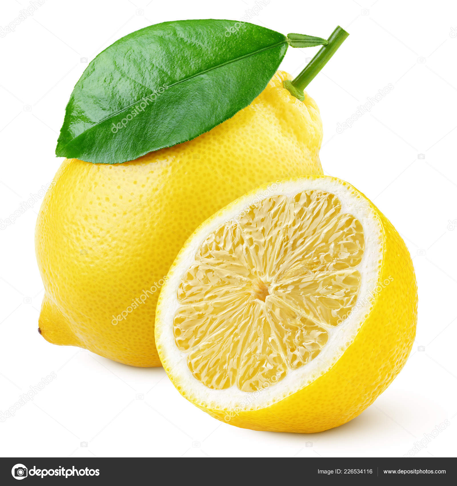 Ripe Yellow Lemon Citrus Fruit Green Leaf Half Isolated White — Stock ...