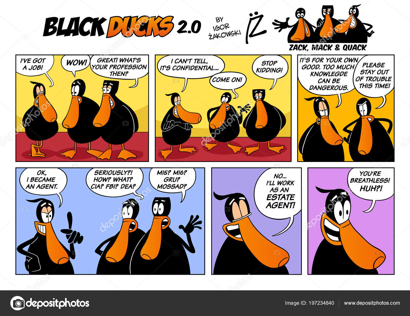 Cartoon Illustration Black Ducks Comic Story Episode Stock Vector by ...