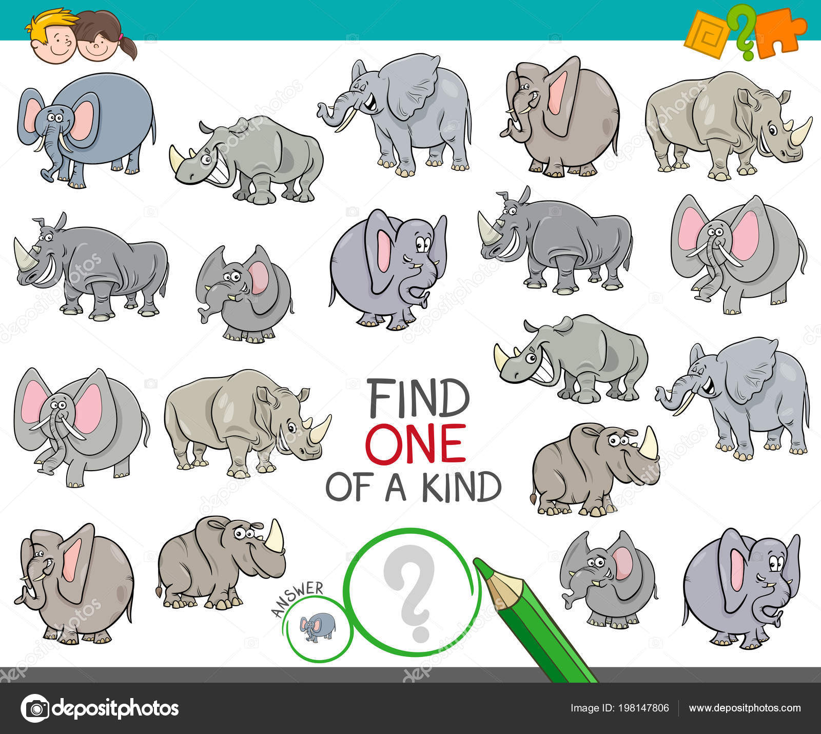 Cartoon Illustration Find One Kind Picture Educational Activity Game ...