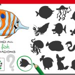 Black White Cartoon Illustration Finding All Fish Shadows Educational ...