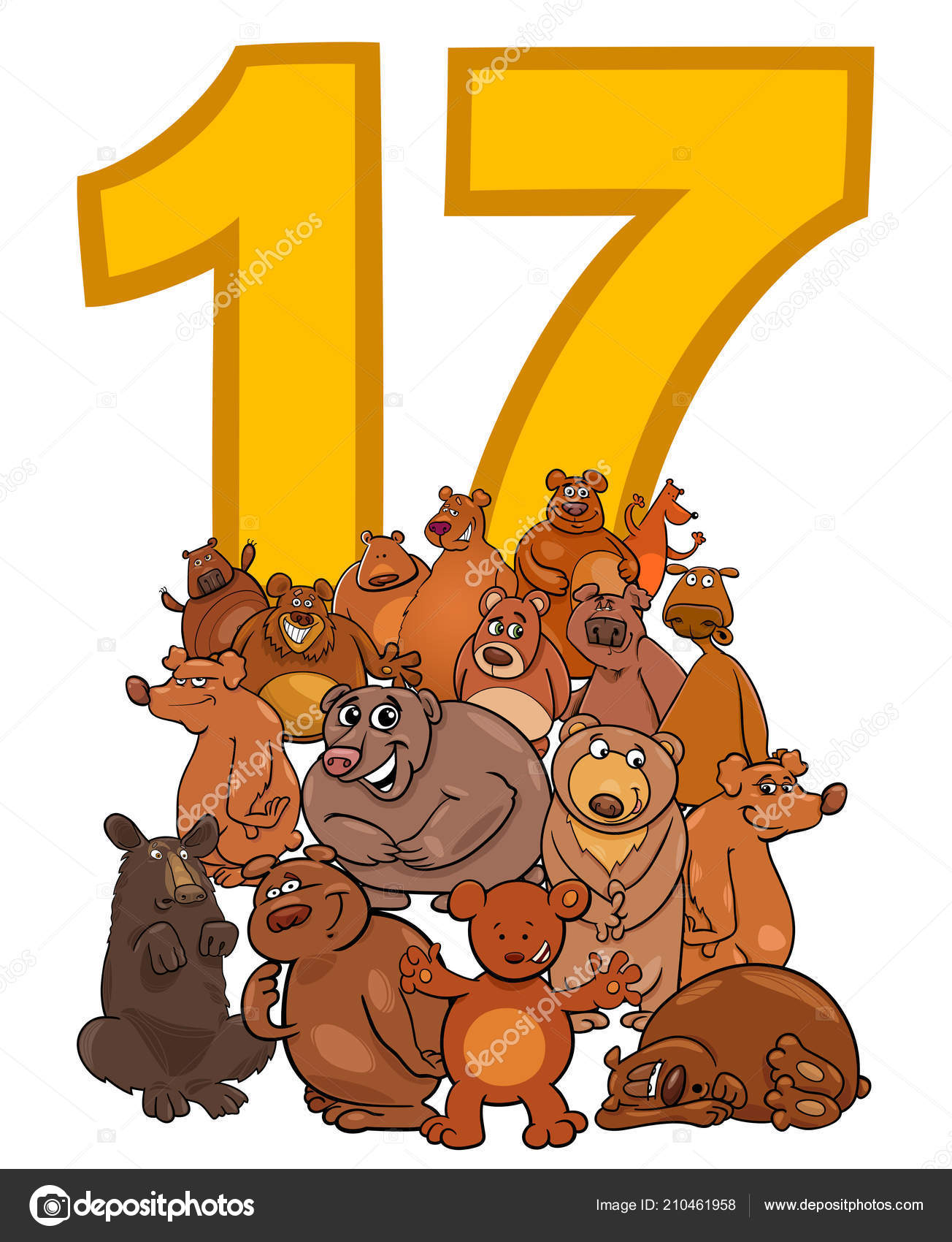 Desenhos Animados Ilustração Número Dezessete Urso Personagens Grupo ...