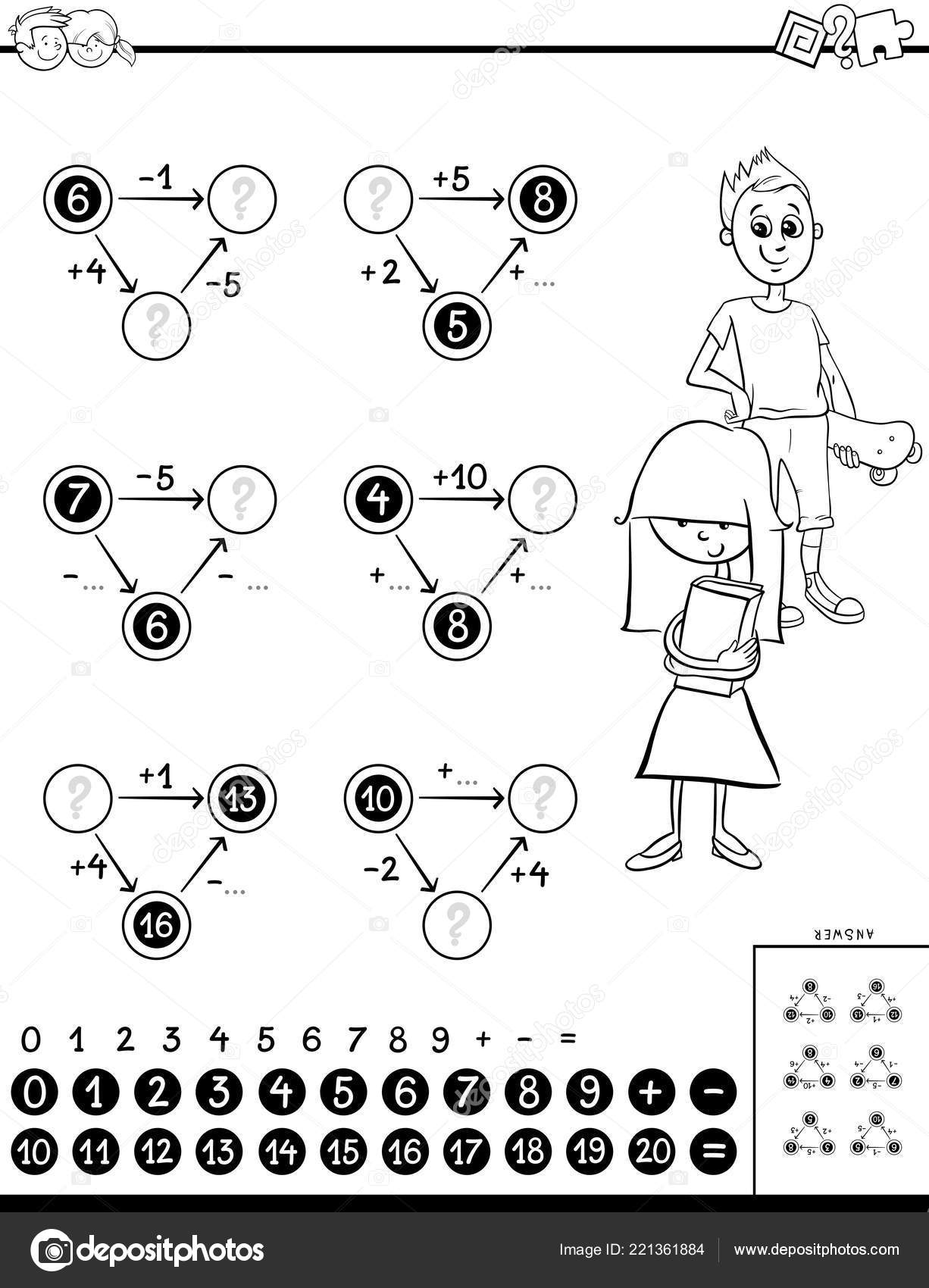 Black White Cartoon Illustration Educational Mathematical Calculation ...