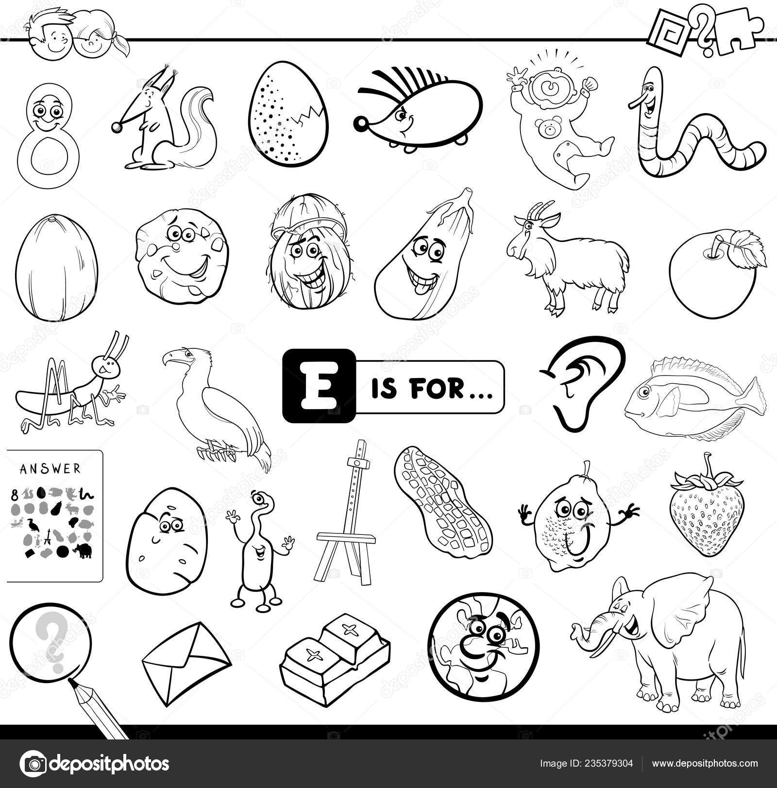 Black White Cartoon Illustration Finding Picture Starting Letter ... Black White Cartoon Illustration Finding Picture Starting Letter ...
