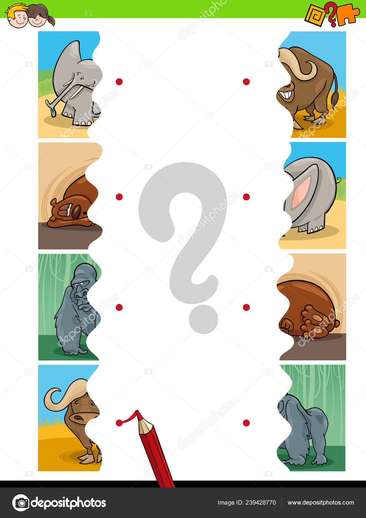 Cartoon Illustration Educational Pictures Matching Game Children Jigsaw ...