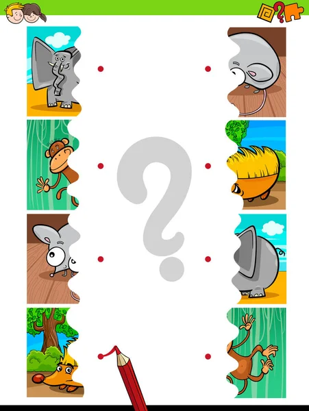 Cartoon Illustration Educational Pictures Matching Game Children Jigsaw ...
