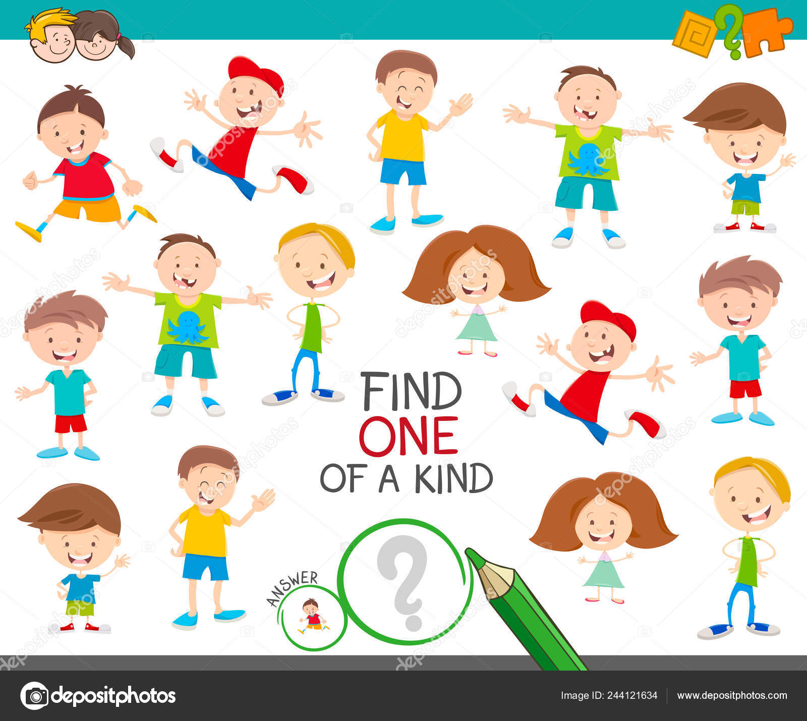 Ilustración Dibujos Animados Encontrar Uno Tipo Imagen Juego Actividad ...