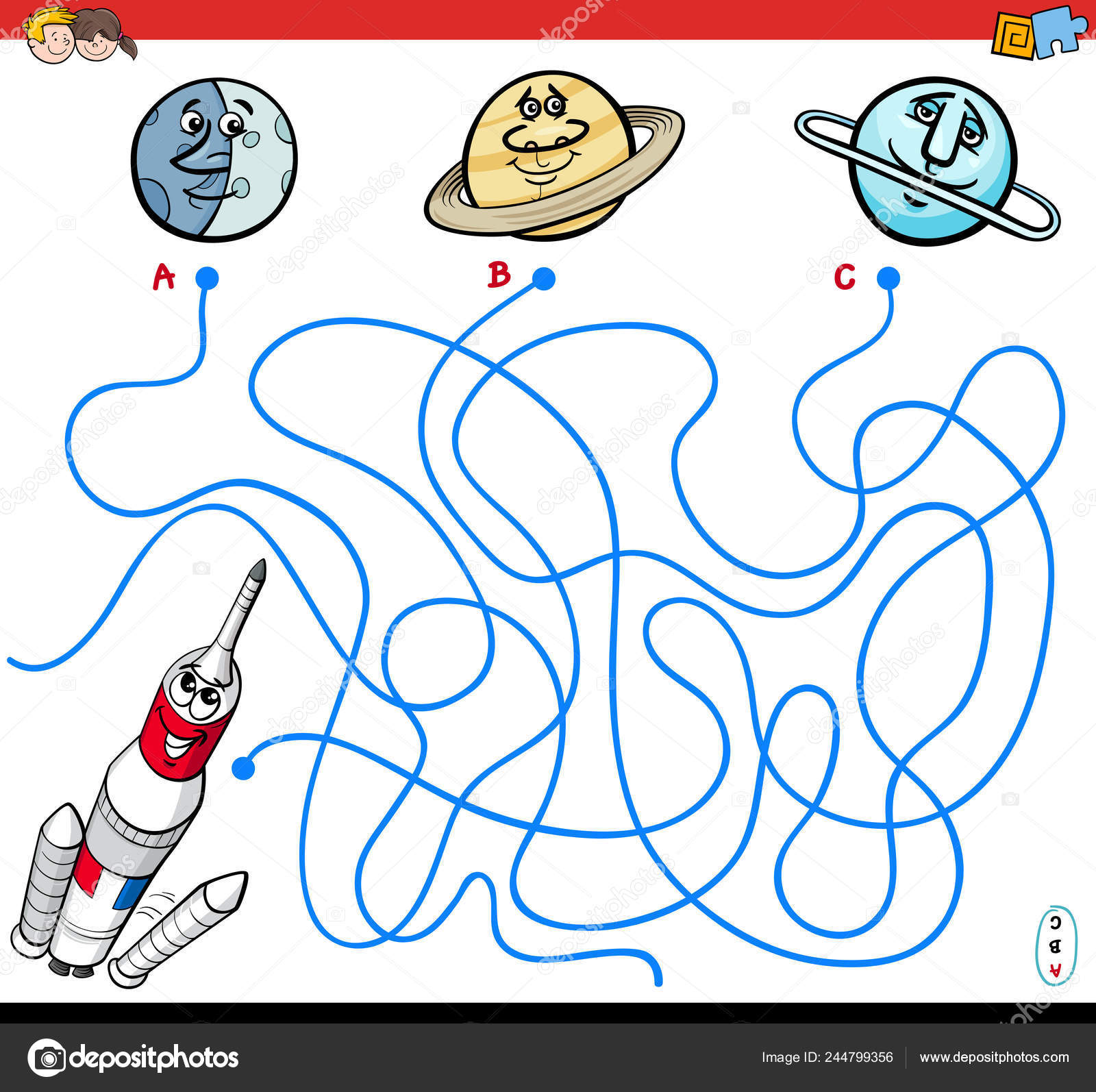 Cartoon Illustration Paths Maze Puzzle Game Space Rocket Planets Stock ...