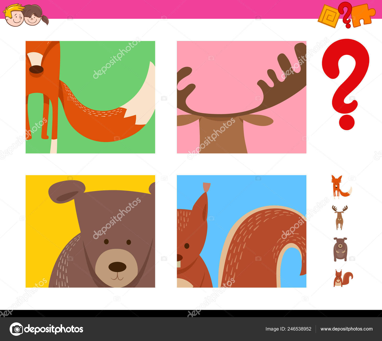 Ilustración Dibujos Animados Del Juego Educativo Adivinar Animales ...