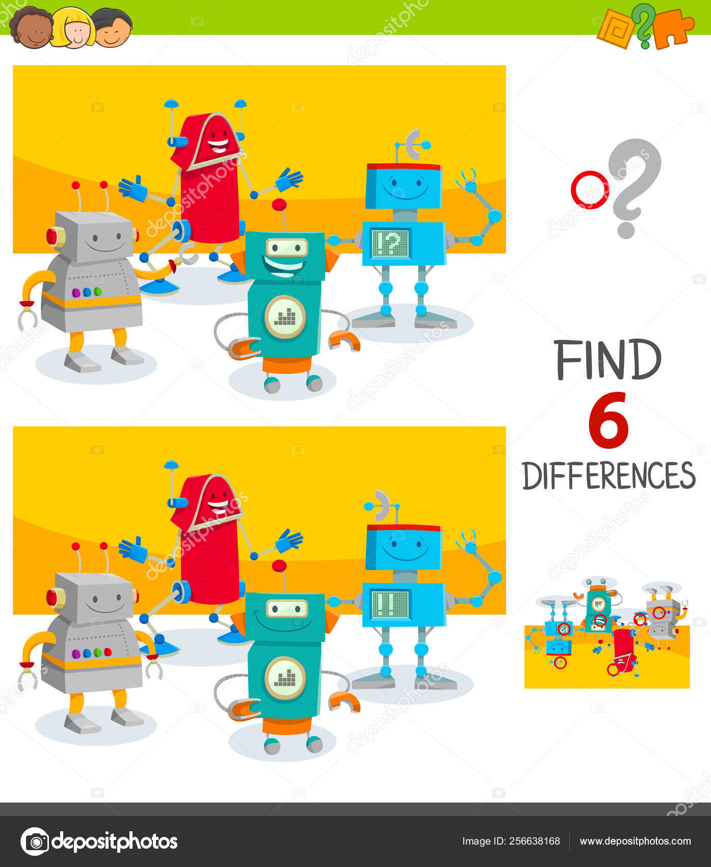 Differences game with cute cartoon robots Stock Illustration by ©izakowski #256638168
