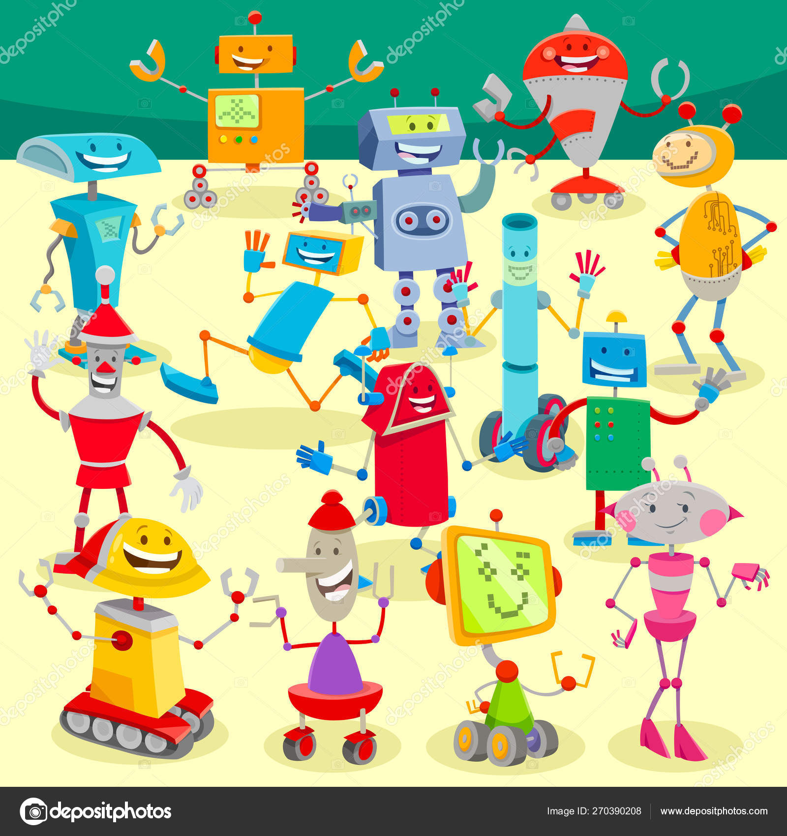 Robots personajes de dibujos animados grupo grande Vector de stock por ...