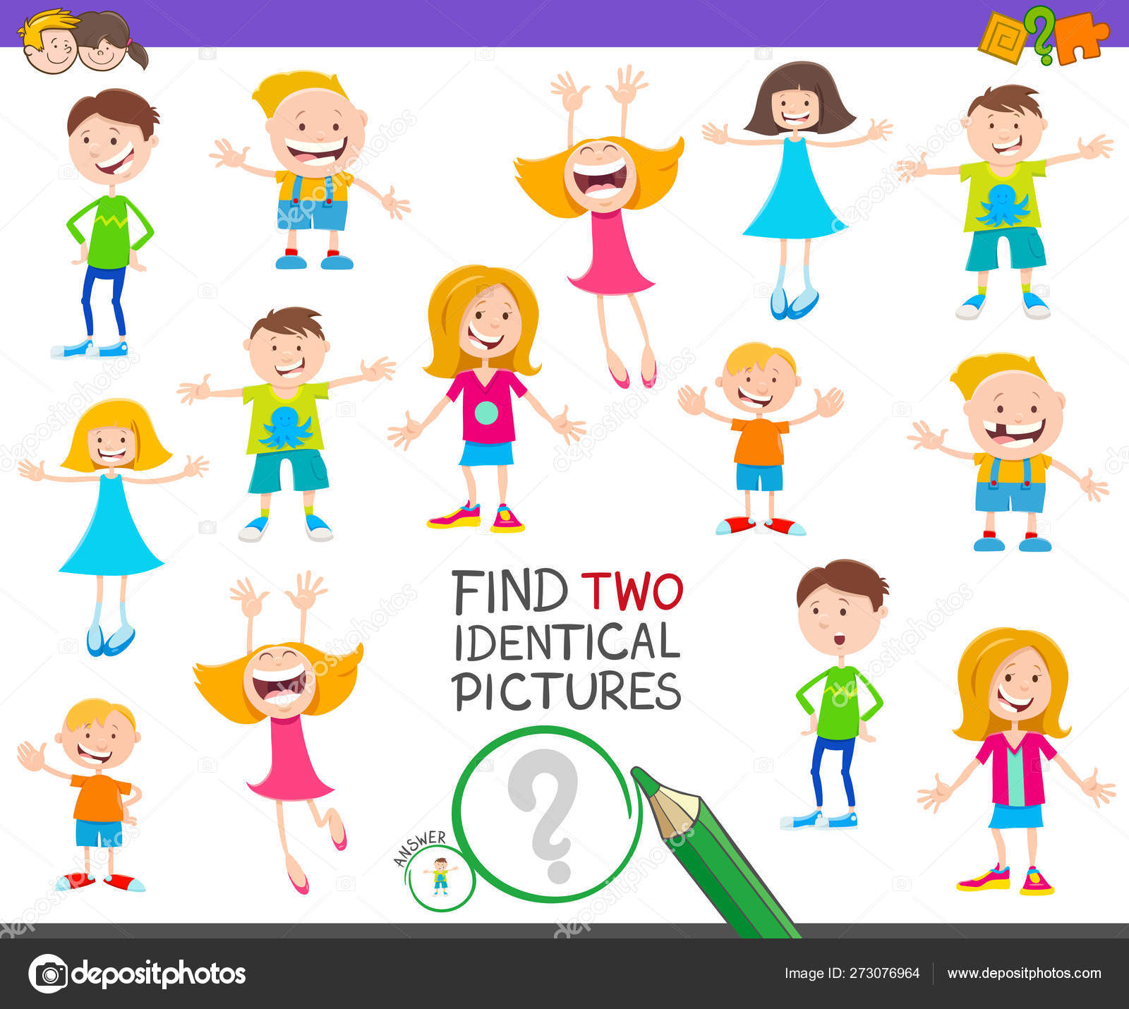Find two identical characters task for children Stock Vector by ...