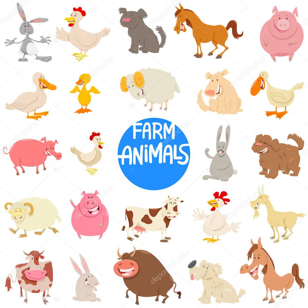 dibujos animados animales granja personajes gran conjunto 2023
