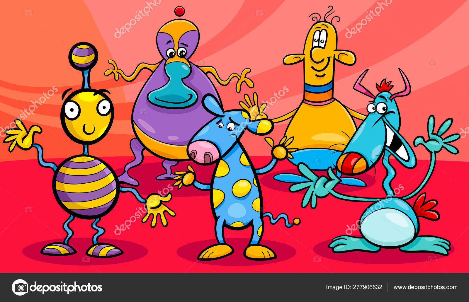 Cartoon fantasy alien characters group Stock Vector by ©izakowski 277906632