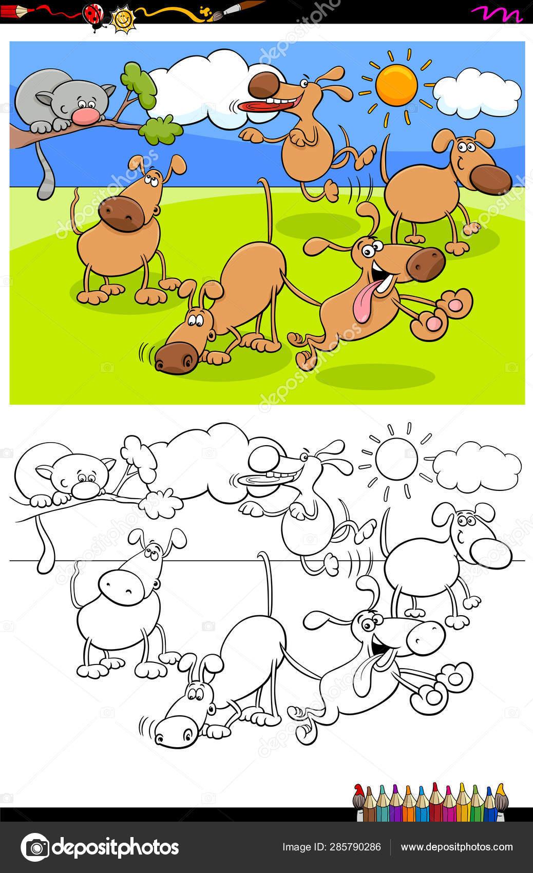 Dogs in the park group coloring book Stock Vector by ©izakowski 285790286