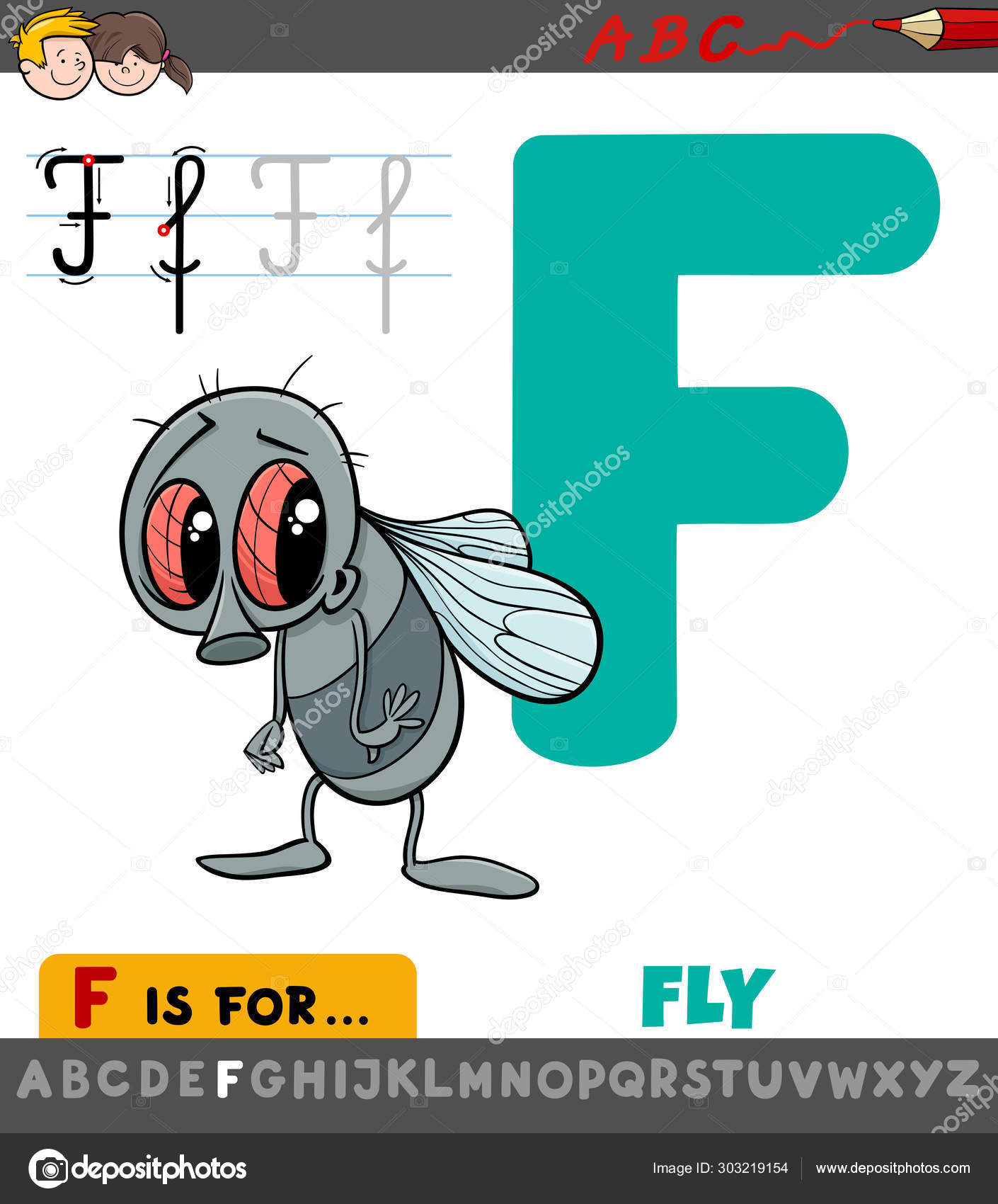 Letter F worksheet with cartoon fly Stock Illustration by ©izakowski ...