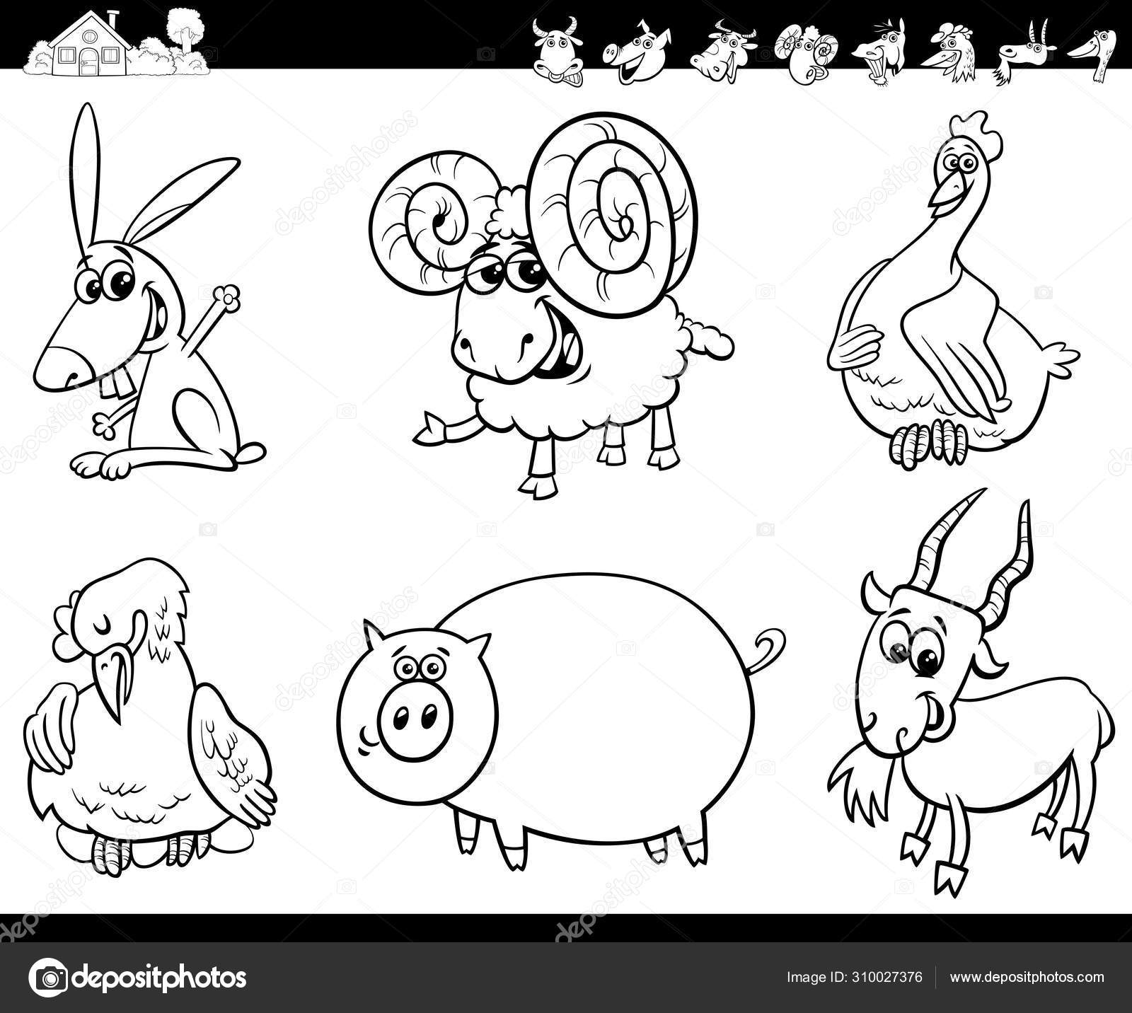 Group Of Farm Animals Clipart Black And White