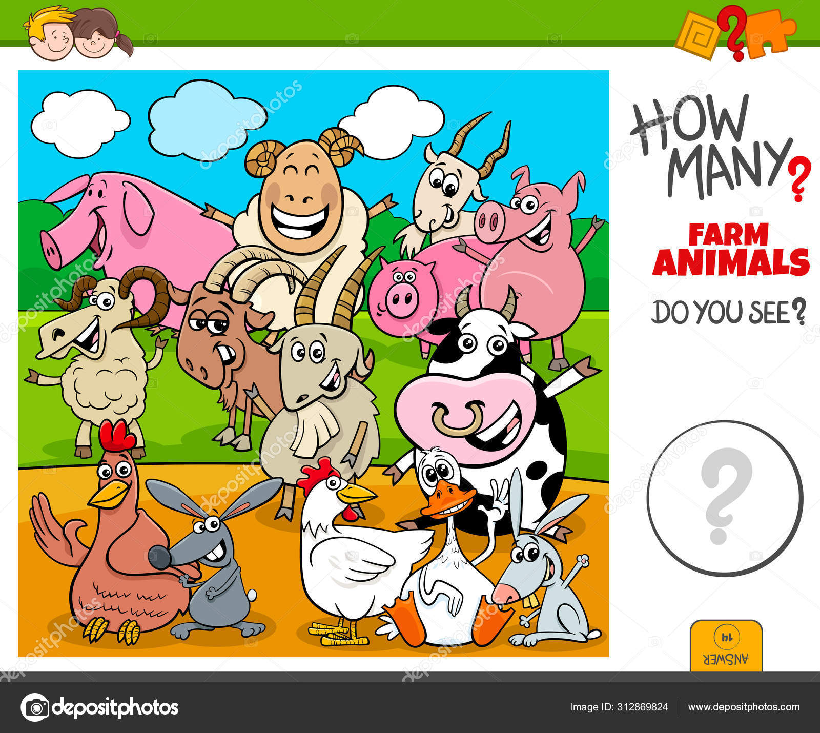 How many farm animals educational task for kids Stock Vector by ...