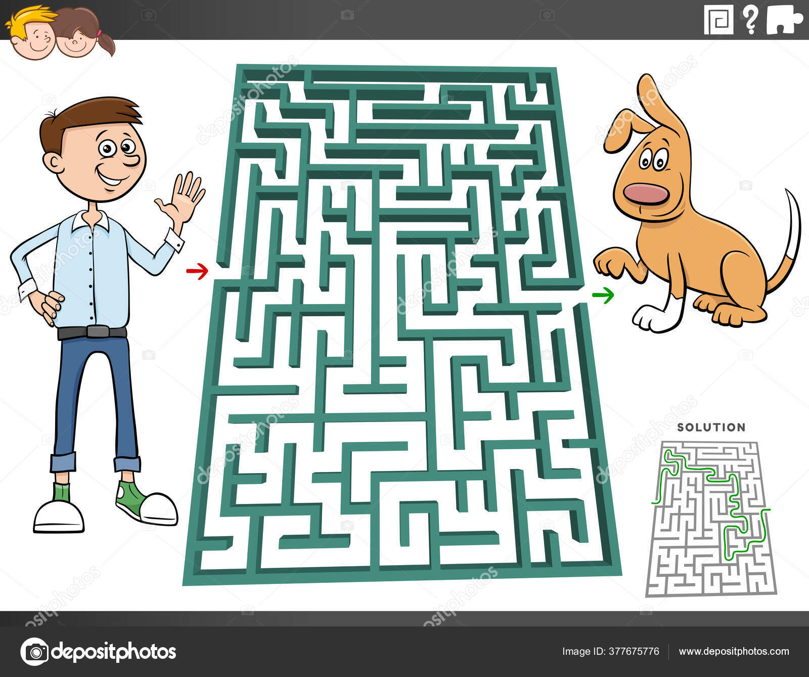 ©Cartoon Illustration Educational 메이즈 Puzzle Game Children Teen Boy Dog ... ©Cartoon Illustration Educational 메이즈 Puzzle Game Children Teen Boy Dog ...