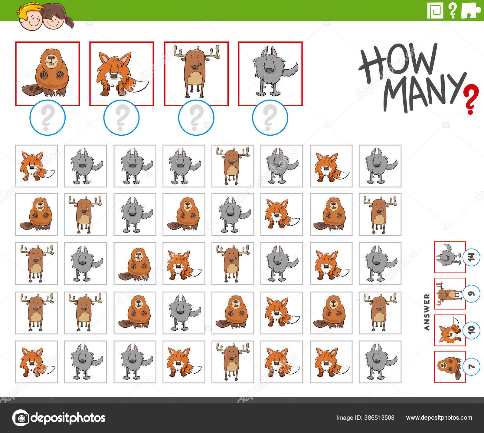 Illustration Educational Counting Game Children Cartoon Animal ...