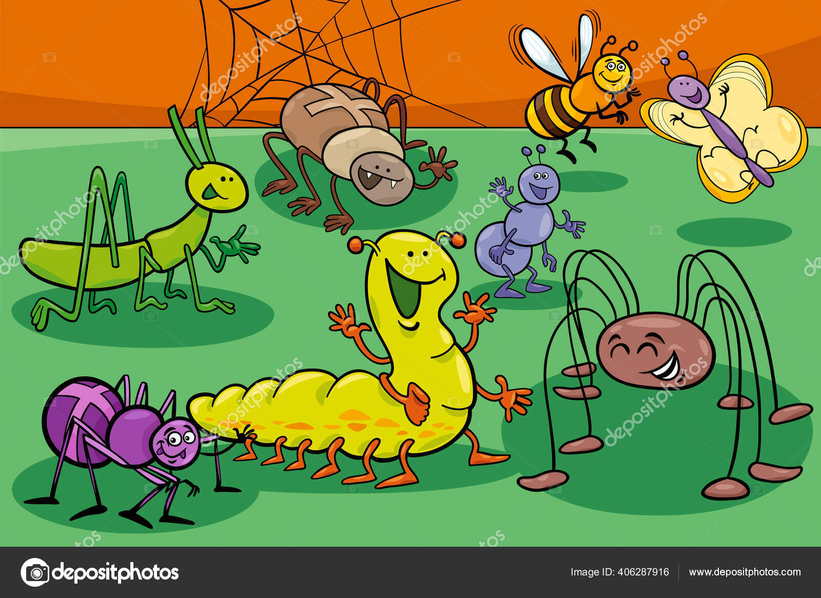 Cartoon Illustratie Van Schattige Insecten Bugs Animal Characters Group ...