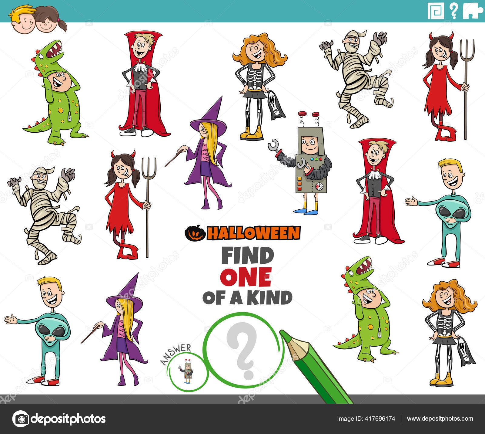 Ilustración Dibujos Animados Encontrar Uno Tipo Juego Educativo Imagen ...