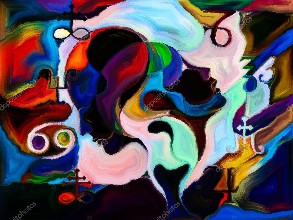 Vidrieras para siempre. Composición de perfiles humanos, símbolos ...