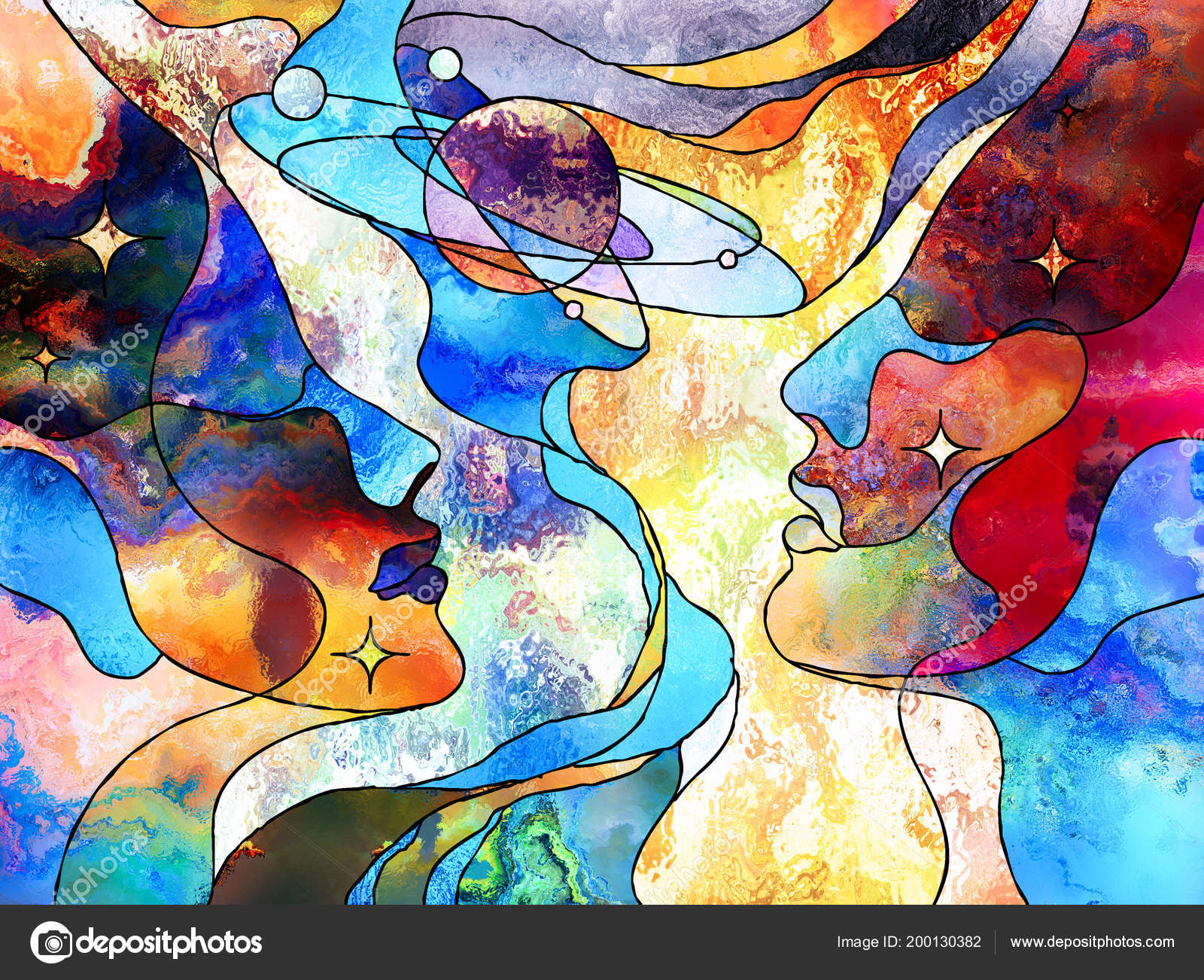 Stained Glass Forever Series Lover's Heads Looking Amidst Colorful ...