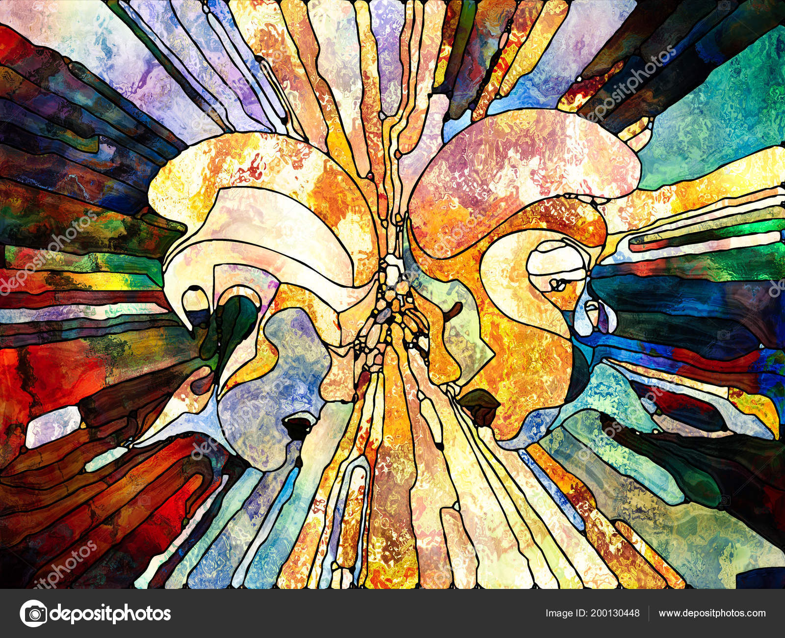 Stained Glass Forever Series Design Composed Human Profiles Symbols ...