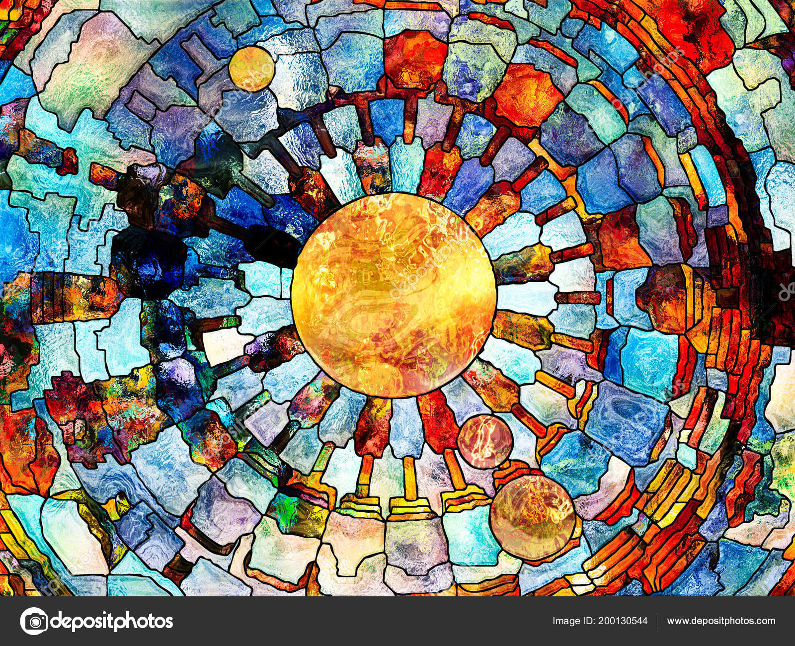 Stained Glass Forever Series Stylized Planet Executed Mosaic Style ...