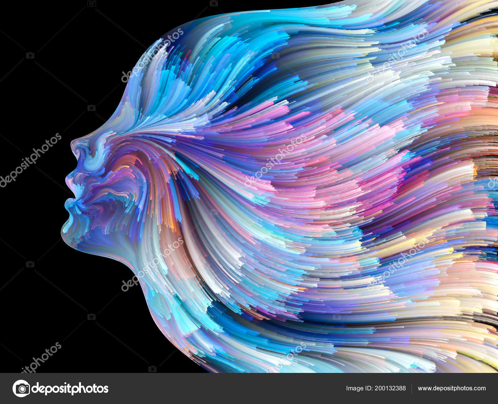 Face Color Series Composition Human Profile Colorful Lines Moving Paint ...