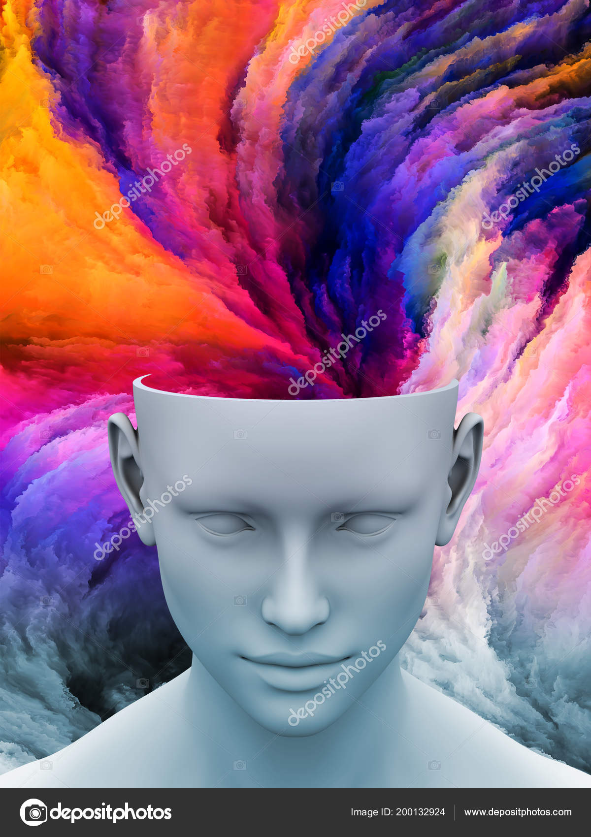 Mind Fog Illustration Human Head Colorful Fractal Clouds Subjects Art ...