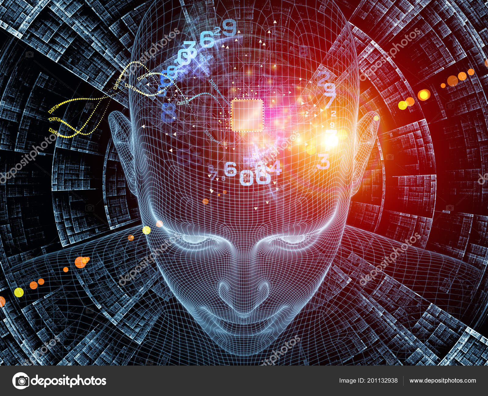 Radiating Mind Series Rendering Wire Mesh Model Human Head Fractal ...