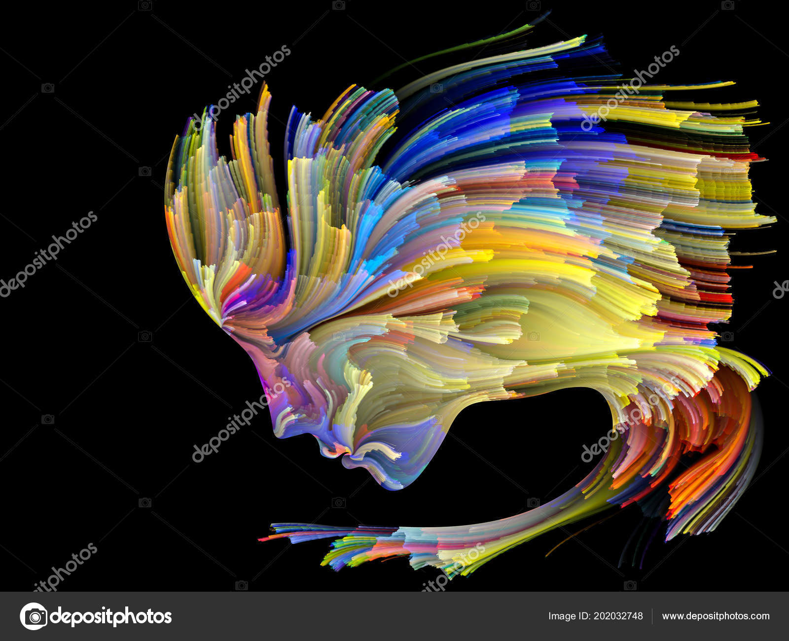 Face Color Series Arrangement Human Profile Colorful Lines Moving Paint ...