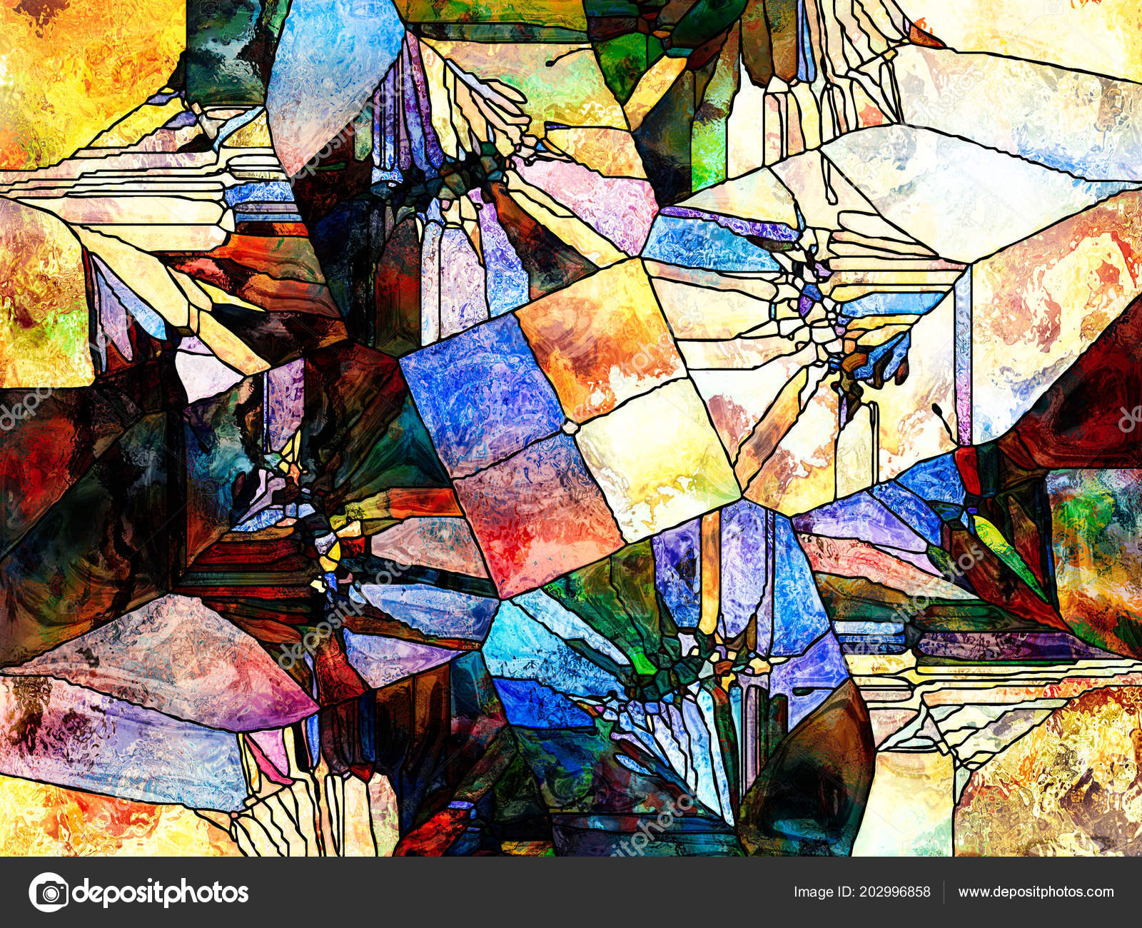 Stained Glass Forever Series Composition Lines Shapes Color Patterns ...